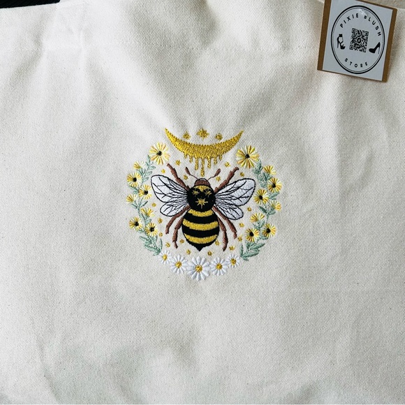 pixie blush | Bags | Queen Bee Embroidery Canvas Tote Bag | Poshmark